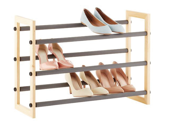 3 Layer Wood Frame Stackable Shoe Rack Small Shoe Rack Organizer for E